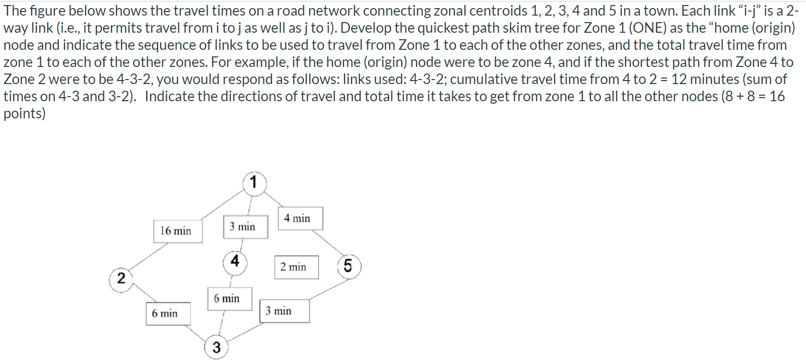 Solved The figure below shows the travel times on a road | Chegg.com