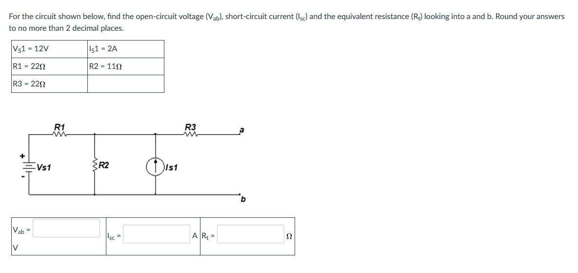 Solved For the circuit shown below, find the open-circuit | Chegg.com
