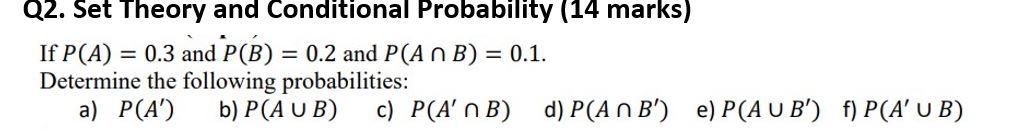 Solved Q2. Set Theory and Conditional Probability (14 marks) | Chegg.com