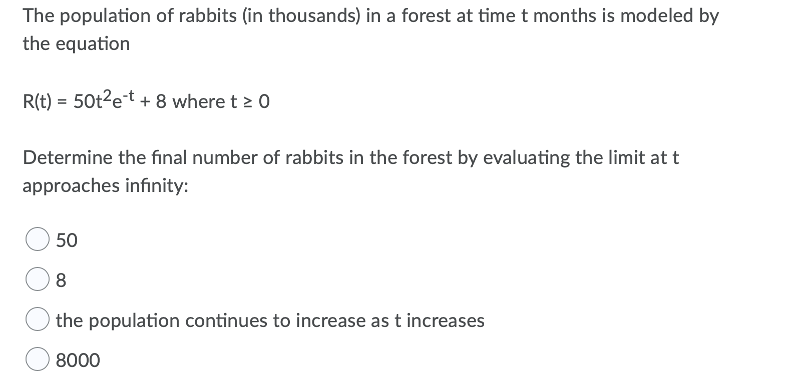 Solved The population of rabbits (in thousands) in a forest | Chegg.com