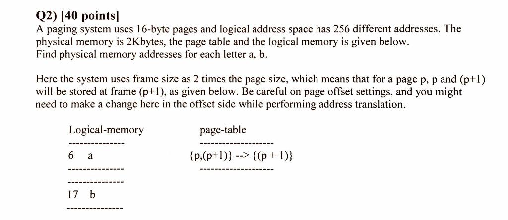 Solved Q2) (40 points) A paging system uses 16-byte pages | Chegg.com