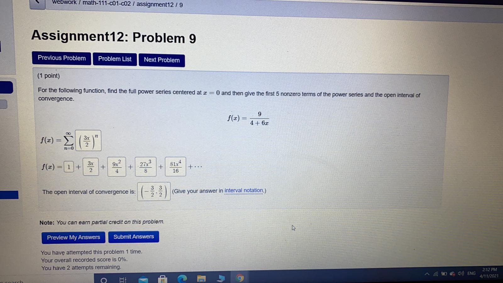 Solved Webwork / math-111-c01-c02 / assignment12 / 9 | Chegg.com