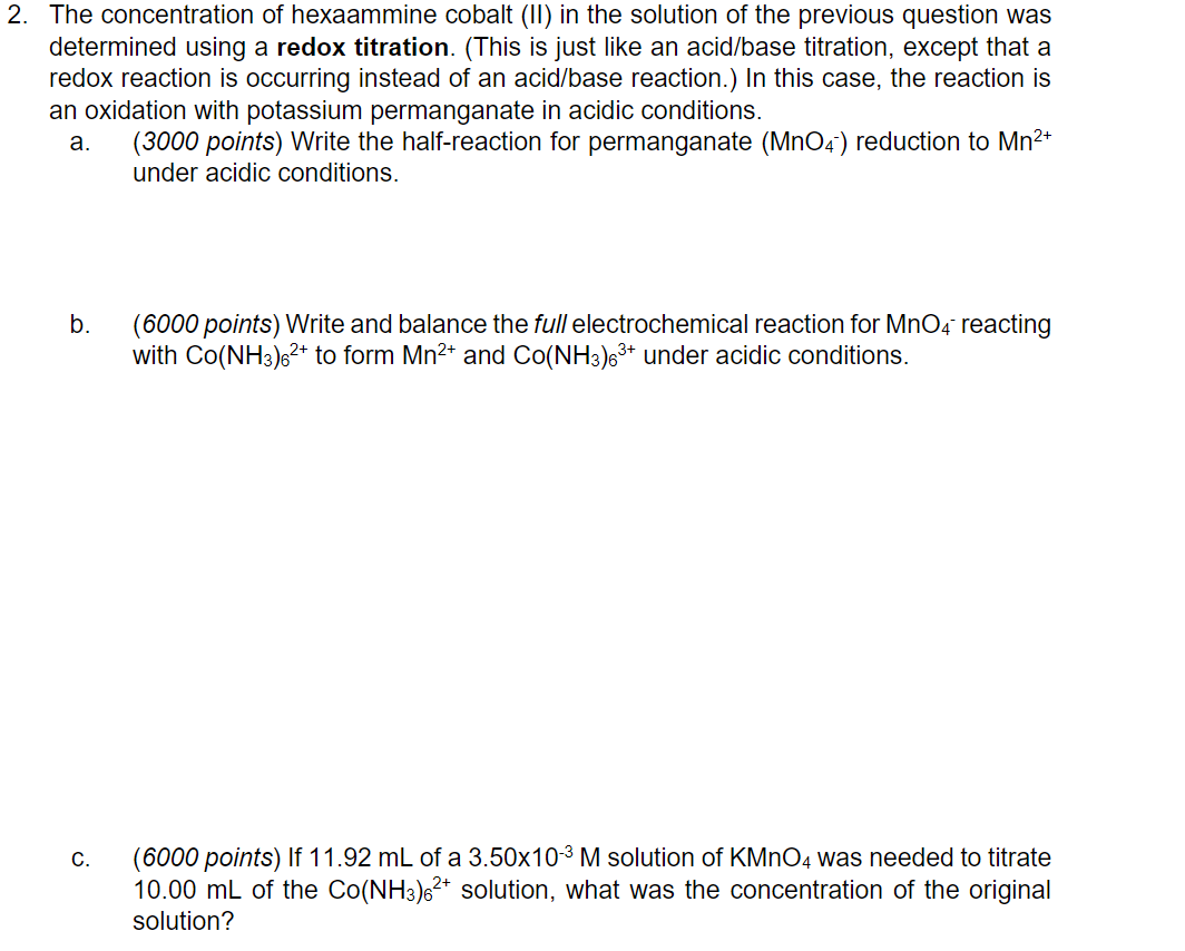 Solved The concentration of hexaammine cobalt (II) in the | Chegg.com