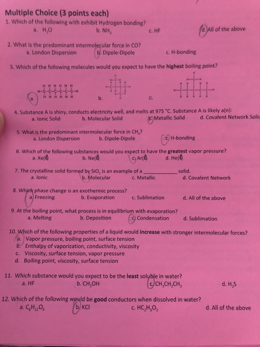 Solved Multiple Choice (3 points each) 1. Which of the | Chegg.com