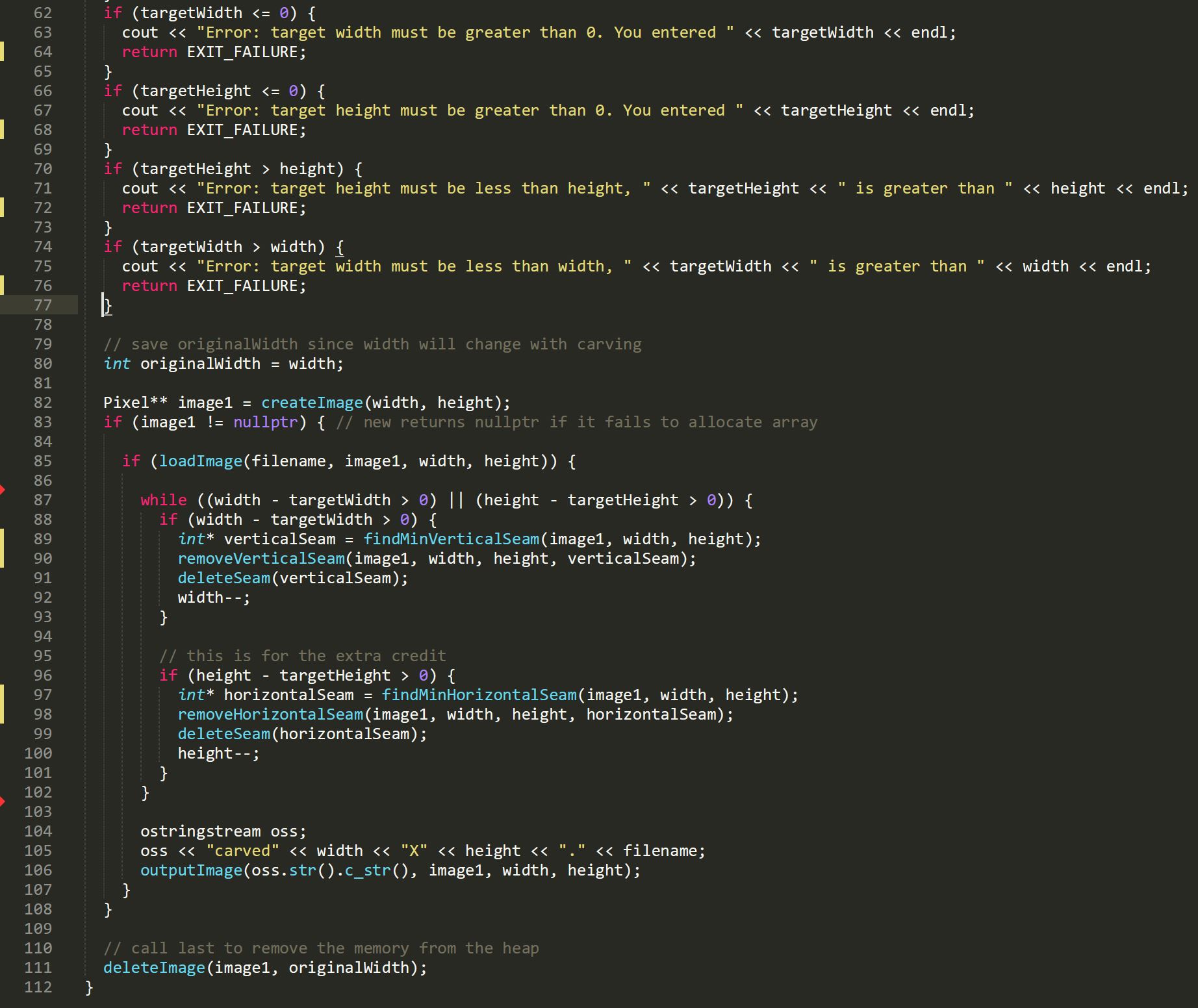 Solved PLEASE HELP!! Seam Carving Pt. 2 C++ I need help with | Chegg.com