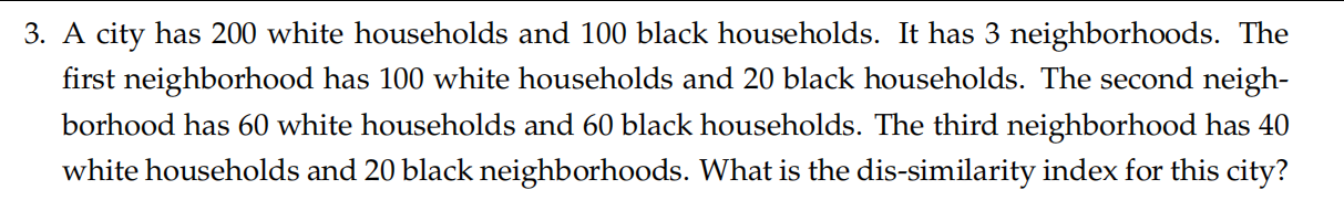 Solved 3. A city has 200 white households and 100 black | Chegg.com