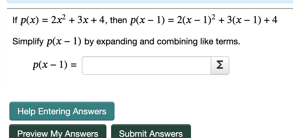 Solved Simplify 𝑝(𝑥−1) ﻿by expanding and combining like | Chegg.com
