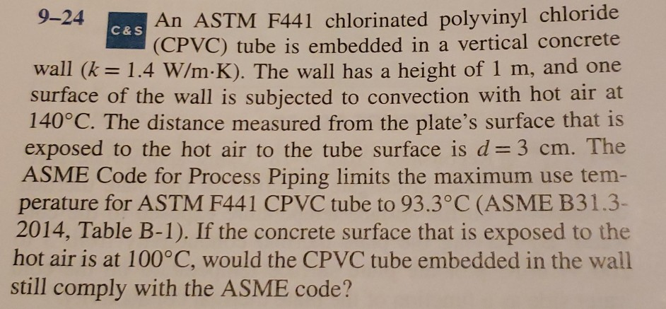 C&S 9-24 An ASTM F441 chlorinated polyvinyl chloride | Chegg.com