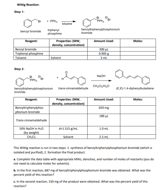 Solved Wittig Reaction: Step 1: Br Br + PPh3 PPh3 toluene | Chegg.com