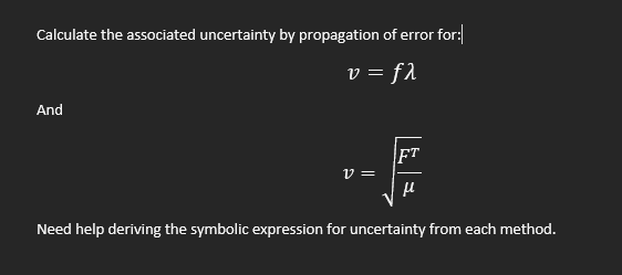 Solved Calculate the associated uncertainty by propagation | Chegg.com