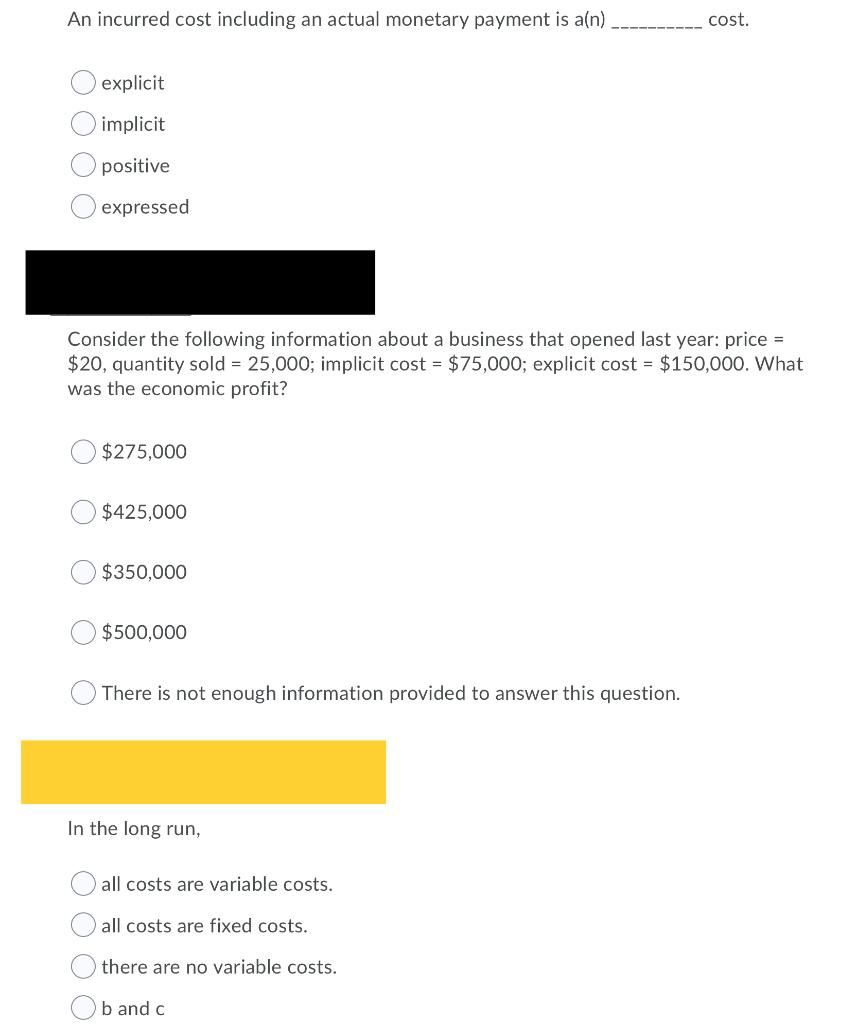 Solved An incurred cost including an actual monetary payment | Chegg.com