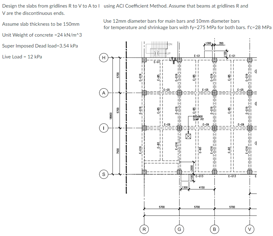 Solved Design the slabs from gridlines R to V to A to using | Chegg.com
