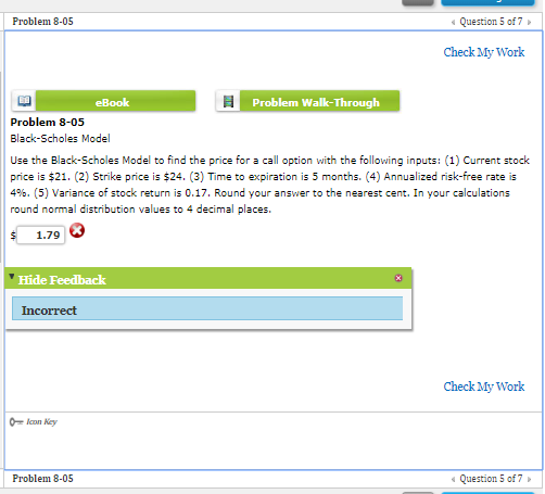 Solved Problem 8-05 Question 5 of 7 Check My Work eBook | Chegg.com