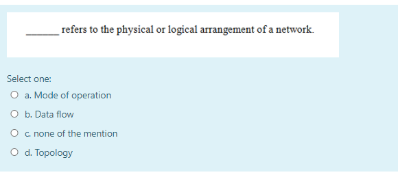 Solved refers to the physical or logical arrangement of a | Chegg.com
