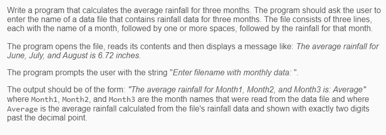 Solved Write A Program That Calculates The Average Rainfall 8891