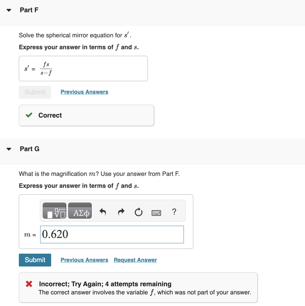 Solved Solve the spherical mirror equation for s′. Express | Chegg.com