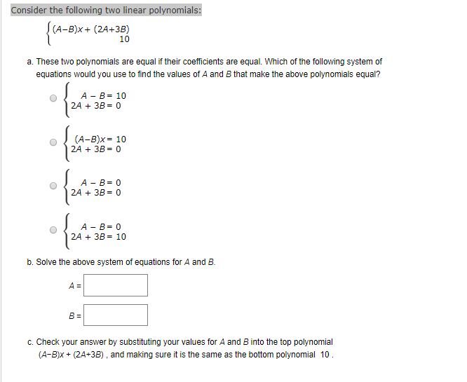 Solved Consider the following two linear polynomials: | Chegg.com