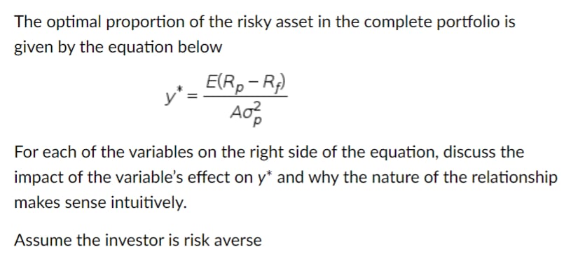 Solved The optimal proportion of the risky asset in the | Chegg.com