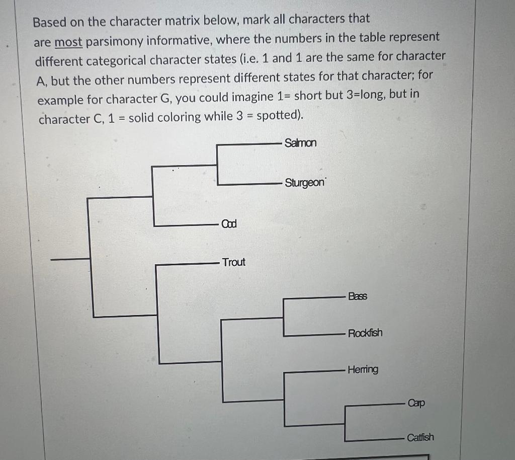 Based On The Character Matrix Below Mark All 