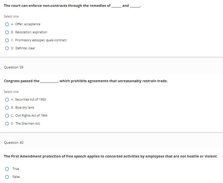 Solved The court can enforce non-contracts through the | Chegg.com