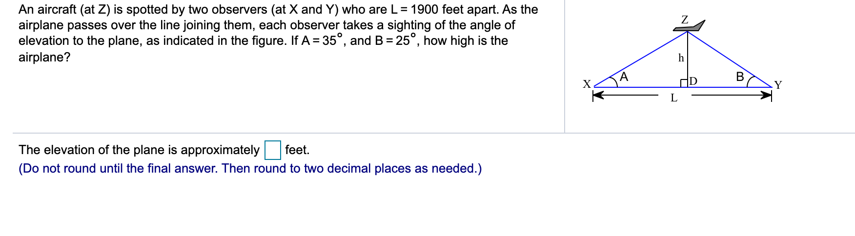 Solved An aircraft (at Z) is spotted by two observers (at X | Chegg.com