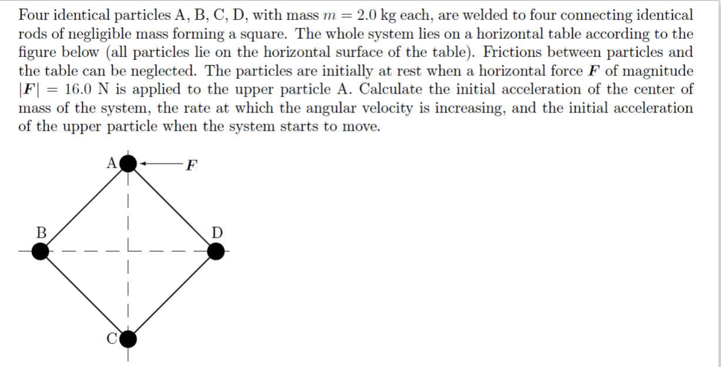 Solved Four identical particles A, B, C, D, with mass m=2.0 | Chegg.com