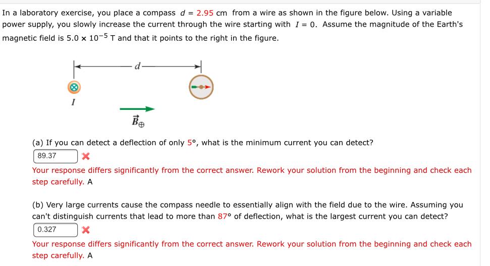 Solved In a laboratory exercise, you place a compass d = | Chegg.com