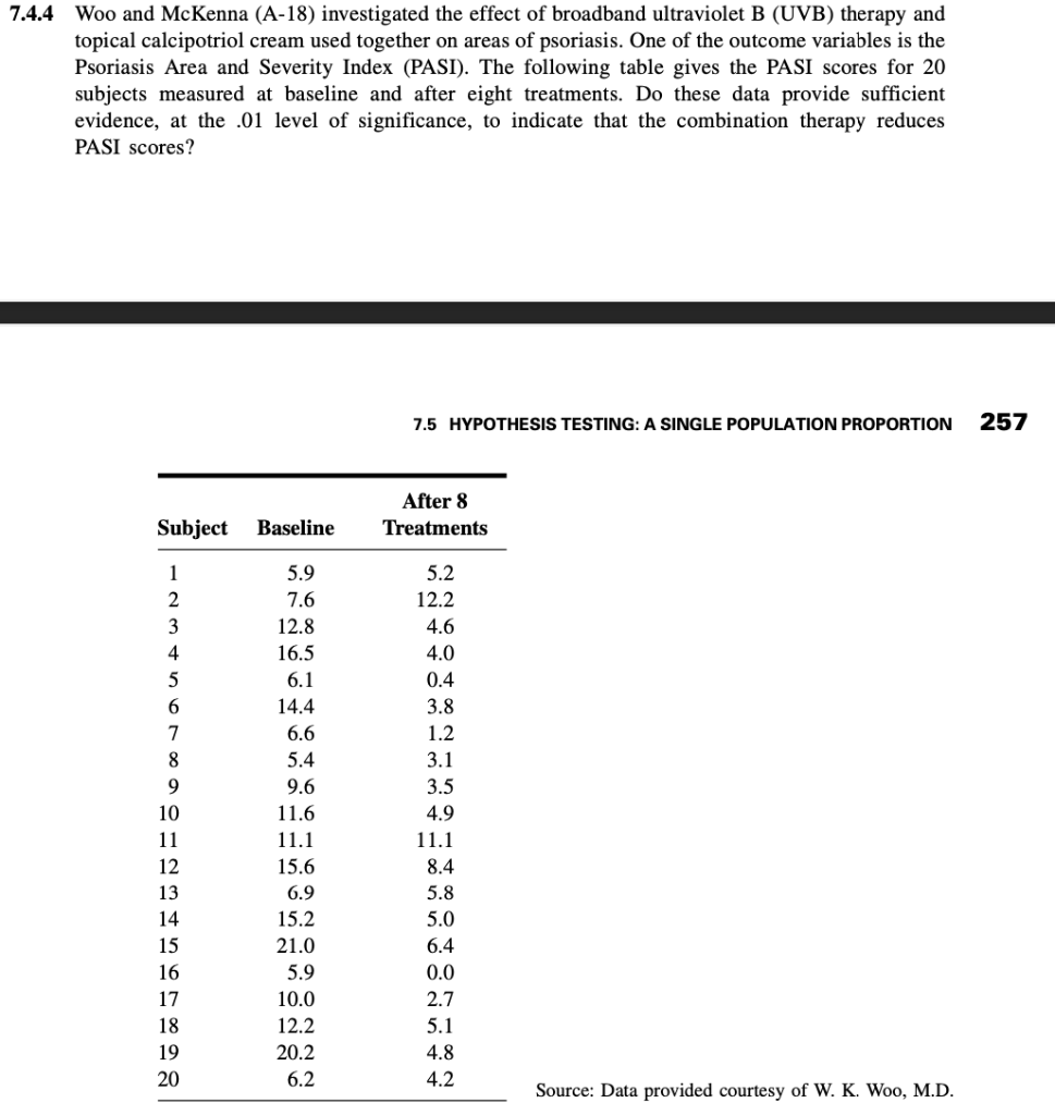 Solved 7.4.4 Woo and McKenna (A-18) investigated the effect | Chegg.com