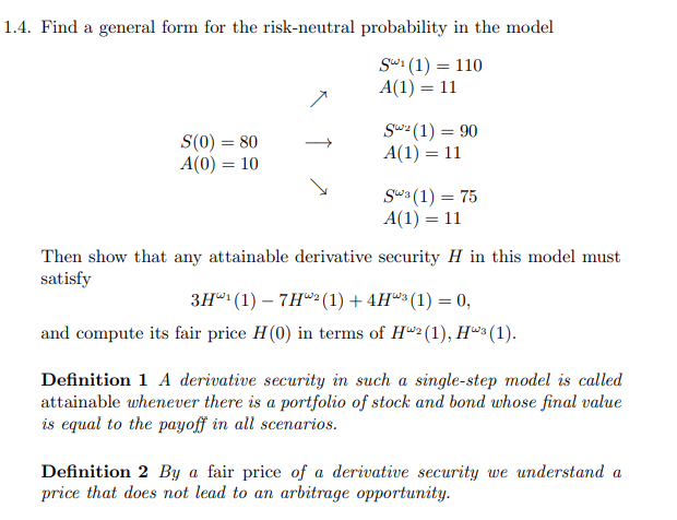 1.4. Find a general form for the risk-neutral | Chegg.com