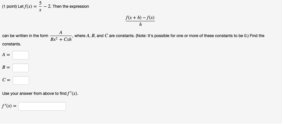 Solved (1 ﻿point) ﻿Let f(x)=5x-2. ﻿Then the | Chegg.com