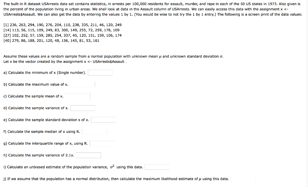 The built-in R dataset USArrests data set contains | Chegg.com