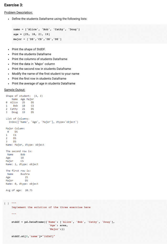 Solved Exercise 3: Problem Description: : • Define the | Chegg.com