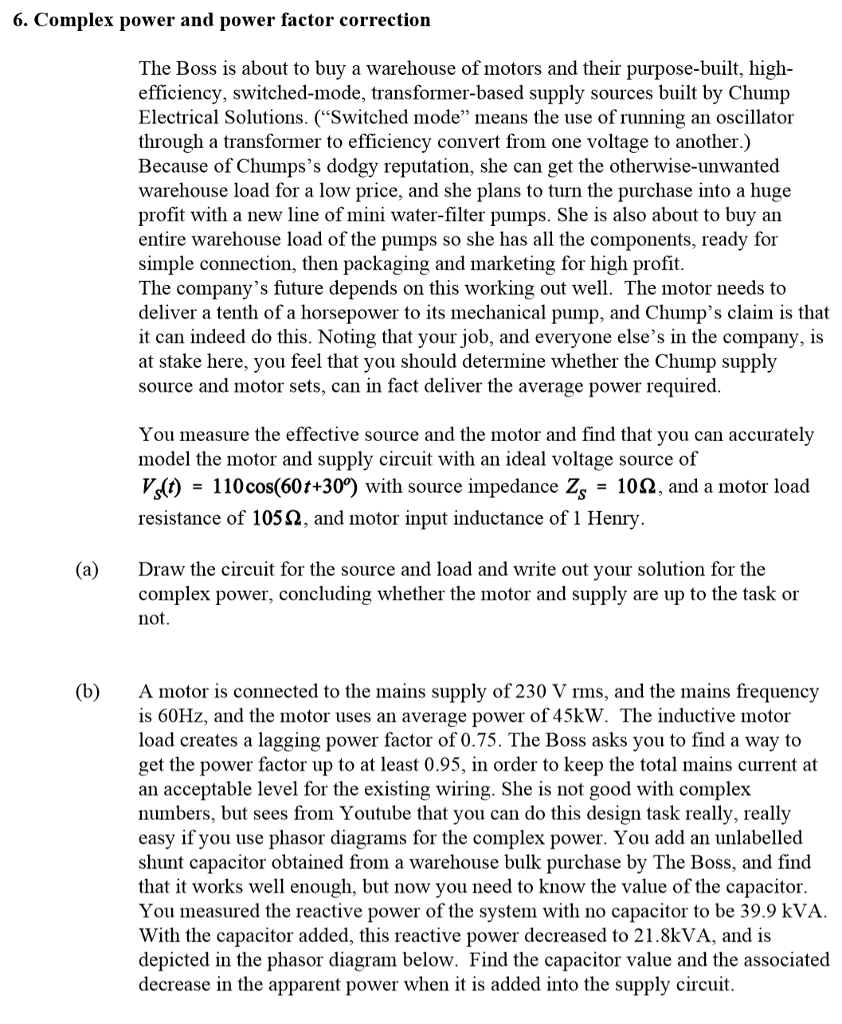 Solved 6. Complex power and power factor correction The Boss | Chegg.com