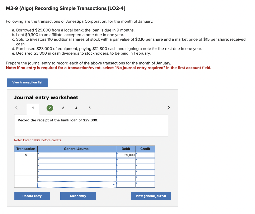 Solved M2-9 (Algo) Recording Simple Transactions [LO2-4] | Chegg.com