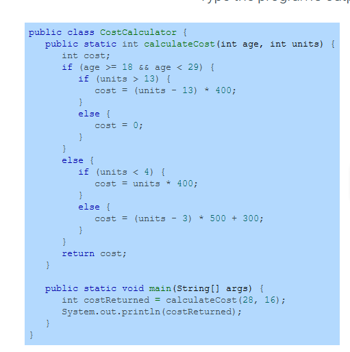 Solved public class Costcalculator \{ public static int | Chegg.com