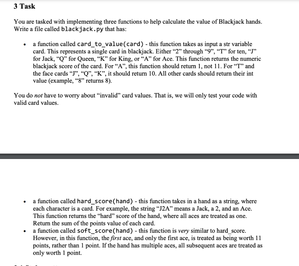Solved Using Python to create a basic program for Blackjack. | Chegg.com