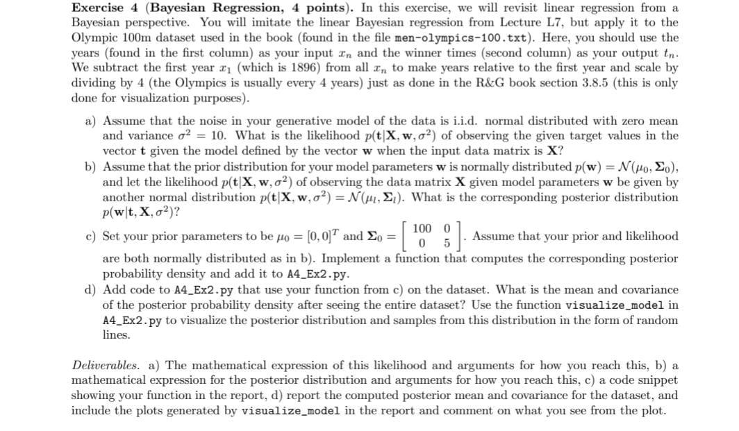 Solved Exercise 4 (Bayesian Regression, 4 points). In this | Chegg.com Solved Exercise 4 (Bayesian Regression, 4 points). In this | Chegg.com