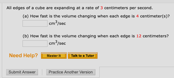 Solved All edges of a cube are expanding at a rate of 3 | Chegg.com