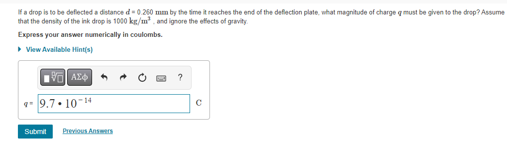 Solved If a drop is to be deflected a distance d=0.260 mm by | Chegg.com