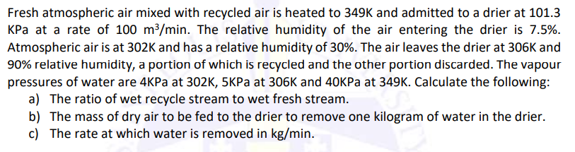Solved Fresh atmospheric air mixed with recycled air is | Chegg.com