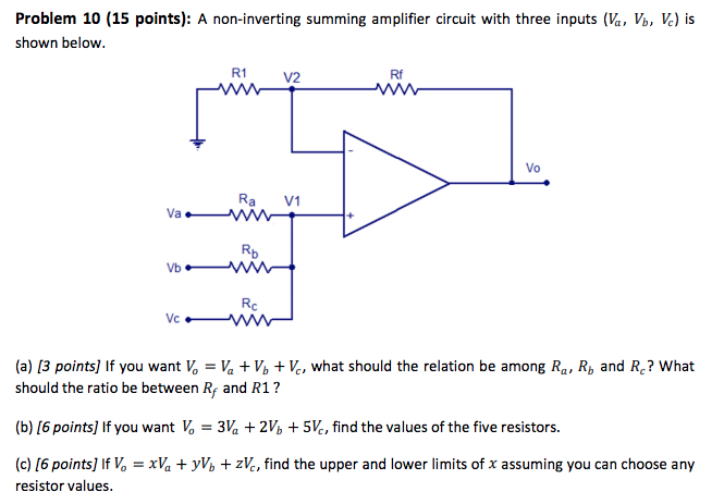 Solved Problem 10 (15 points): A non-inverting summing | Chegg.com