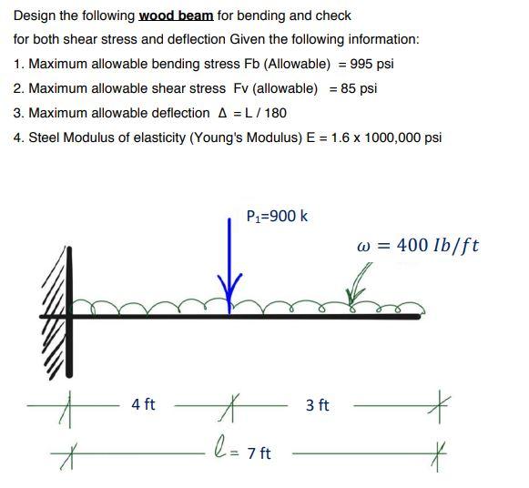 Design the following wood beam for bending and check | Chegg.com