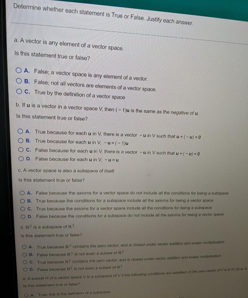 Solved Determine whether each statement is True or False. | Chegg.com