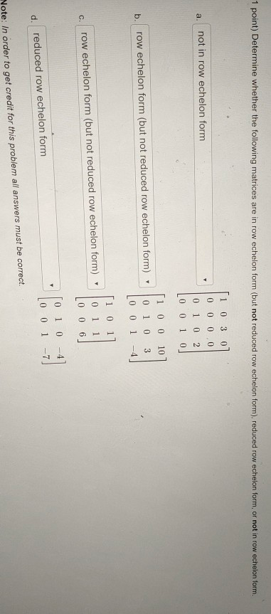Solved 1 point) Determine whether the following matrices are | Chegg.com