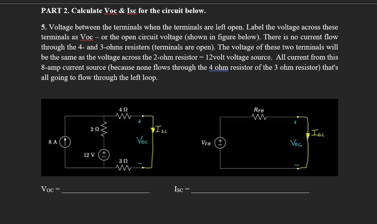 Solved PART 2. ﻿Calculate Voc & Isc for the circuit | Chegg.com