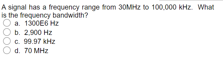 Solved A signal has a frequency range from 30MHz to | Chegg.com