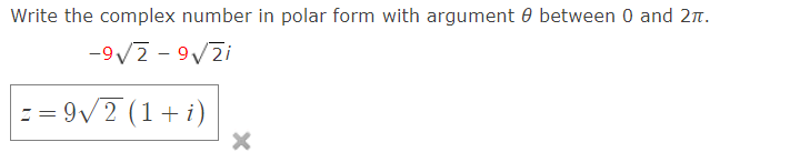 Solved Write the complex number in polar form with argument | Chegg.com