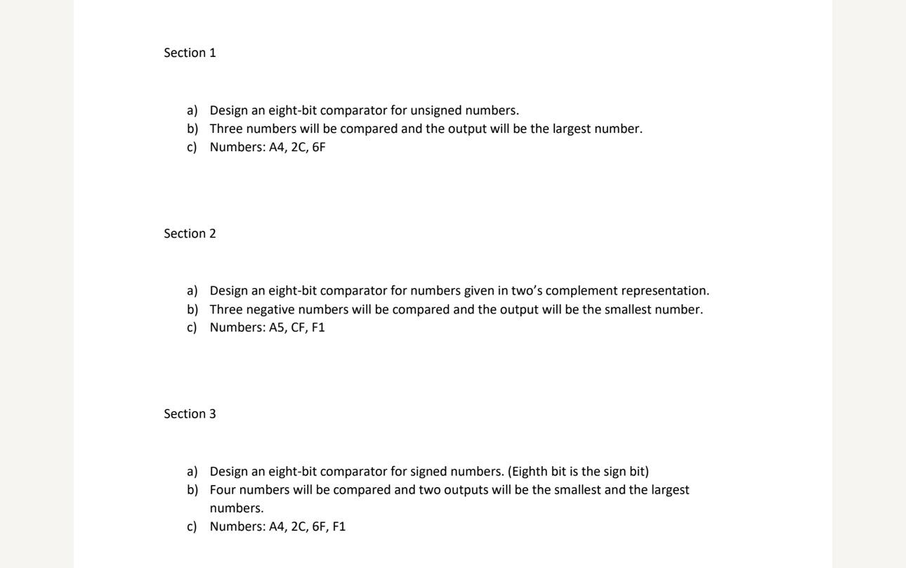 Solved a) Design an eight-bit comparator for unsigned | Chegg.com