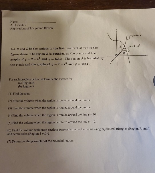 Name: AP Calculus Applications of Integration Review | Chegg.com