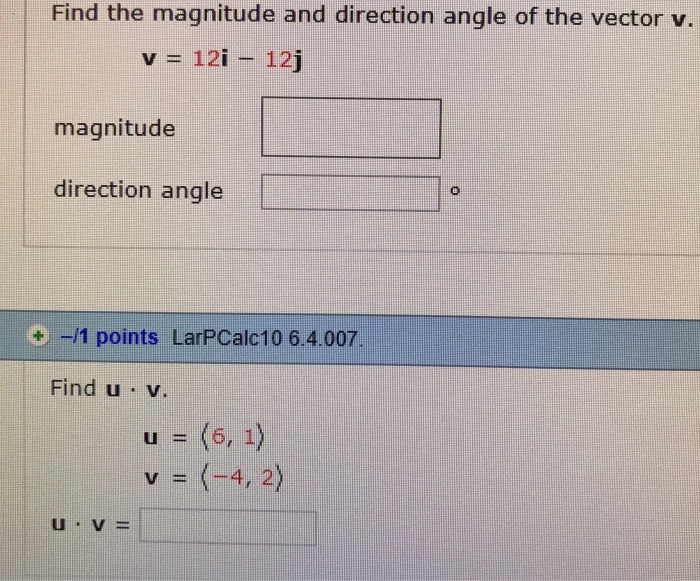 Solved Find the magnitude and direction angle of the vector | Chegg.com